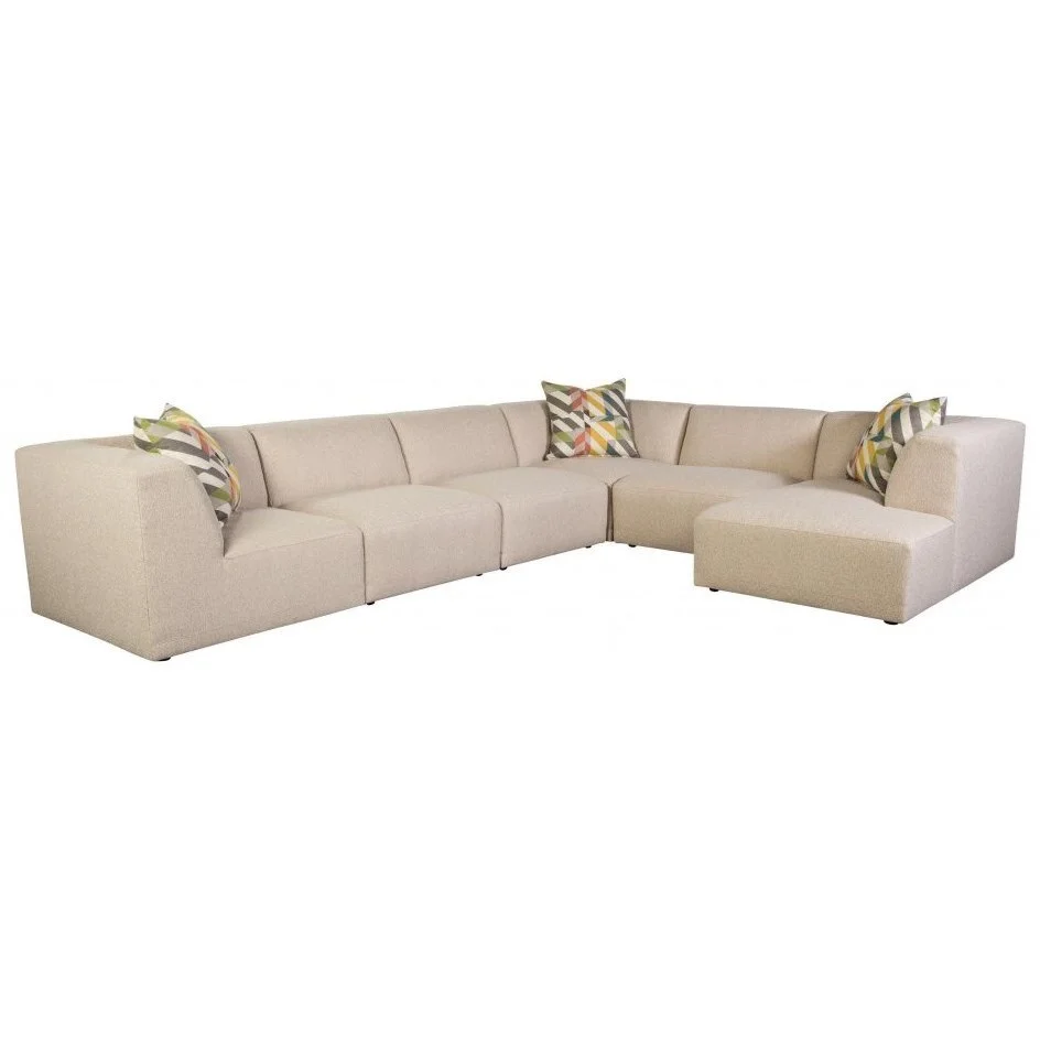 Jonathan Louis Finn 264-82RFX+2X15+3X10-Tan Contemporary 5-Seat Sectional Sofa with RAF Chaise ...